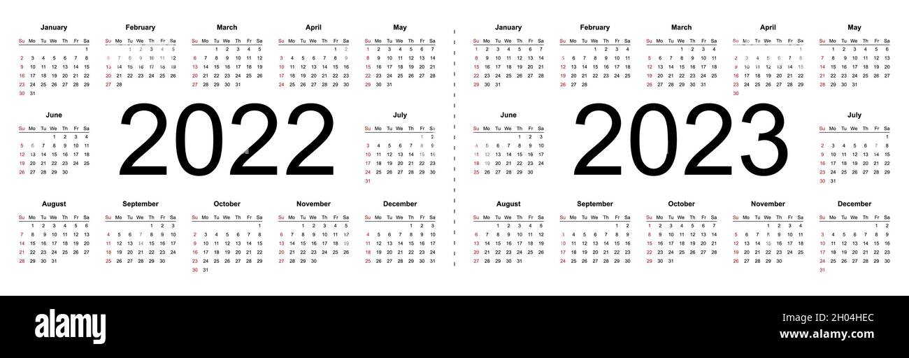 Simple editable vector calendars for year 2022 2023. Week starts from ...