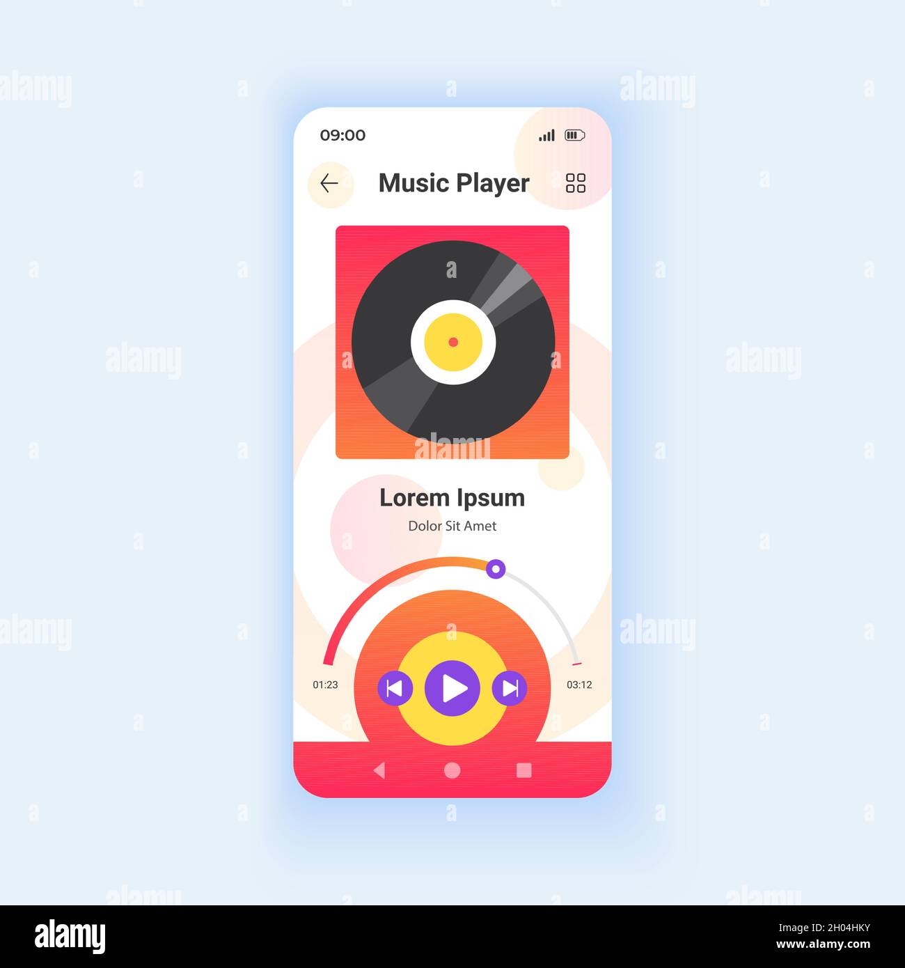 Music player light smartphone interface vector template Stock Vector ...