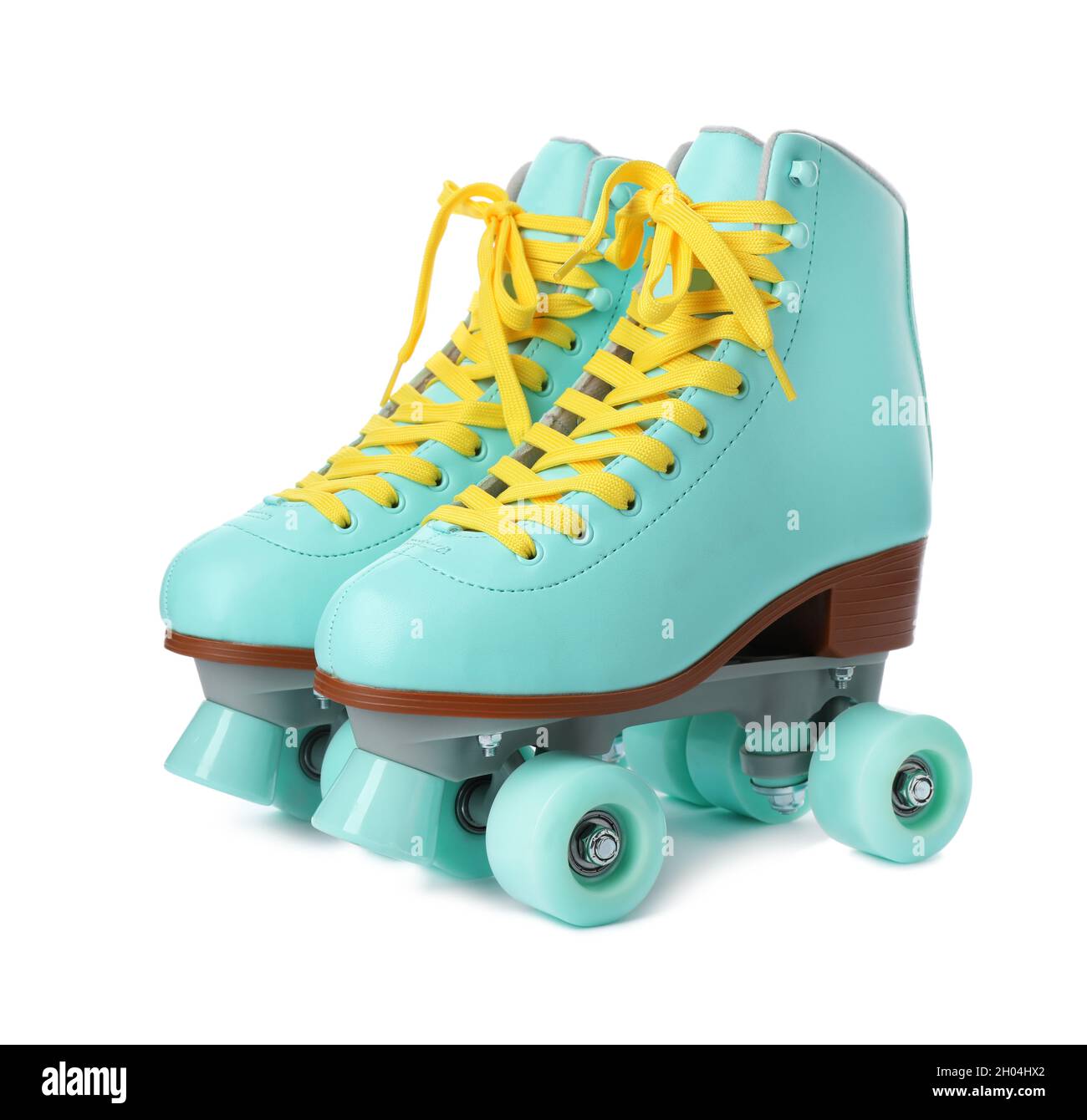 Pair of stylish quad roller skates on white background Stock Photo - Alamy