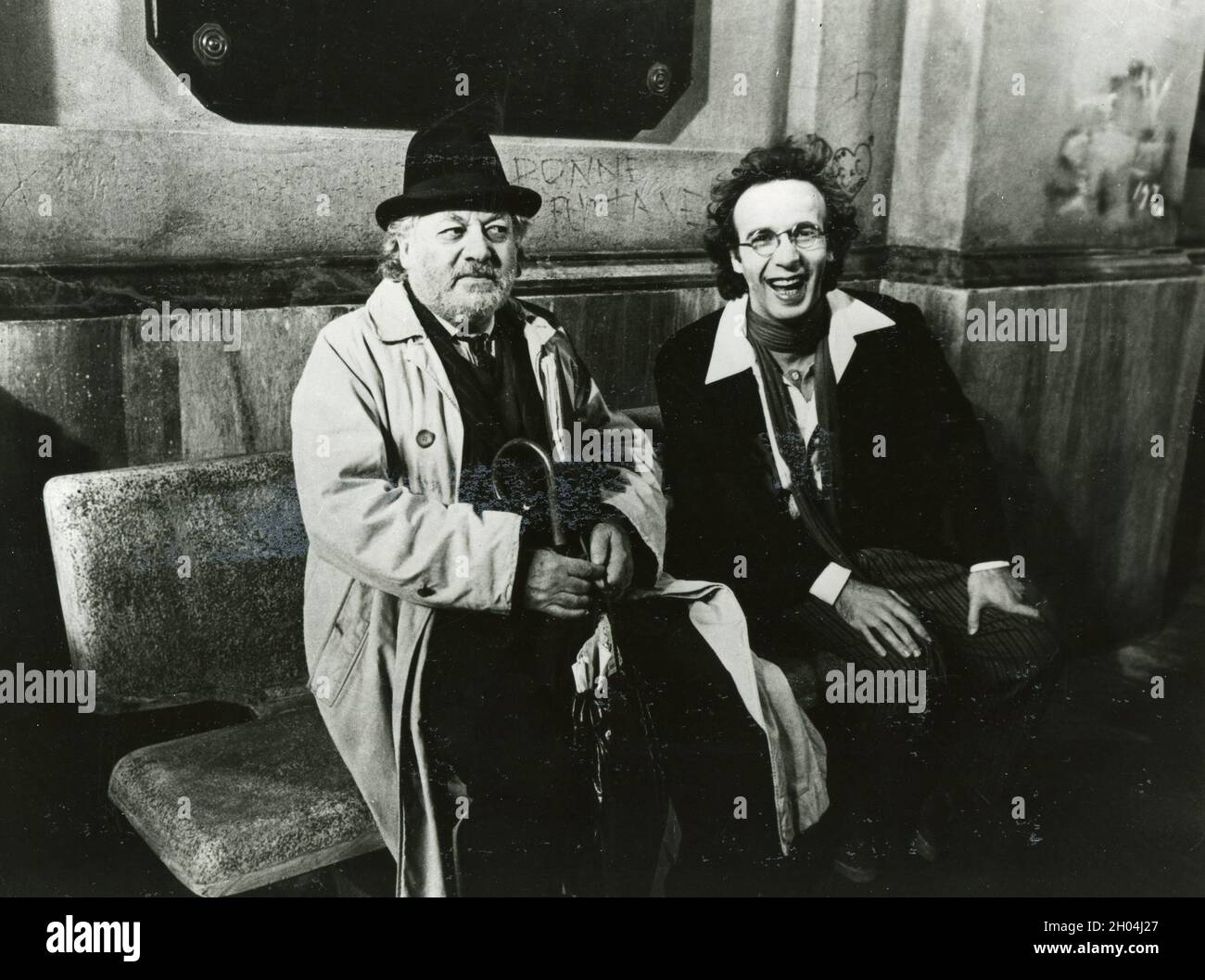 Italian actors and comedians Paolo Villaggio and Roberto Benigni, 1970s ...