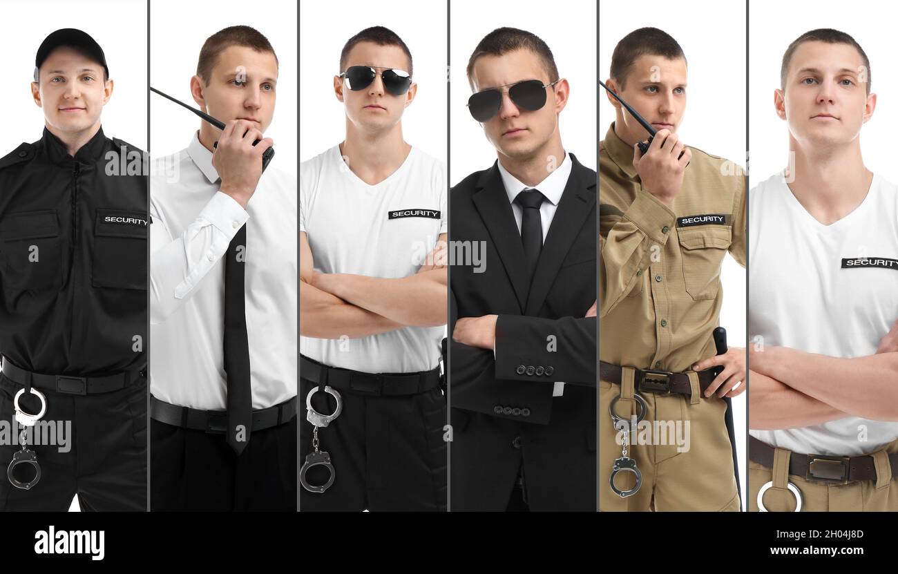 Set with security guard on white background Stock Photo - Alamy