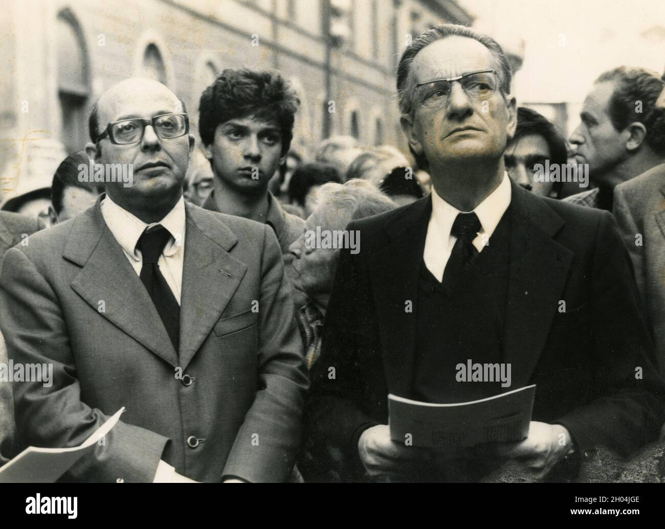 Italian Minister and politician Mino Martinazzoli (right), 1980s Stock ...