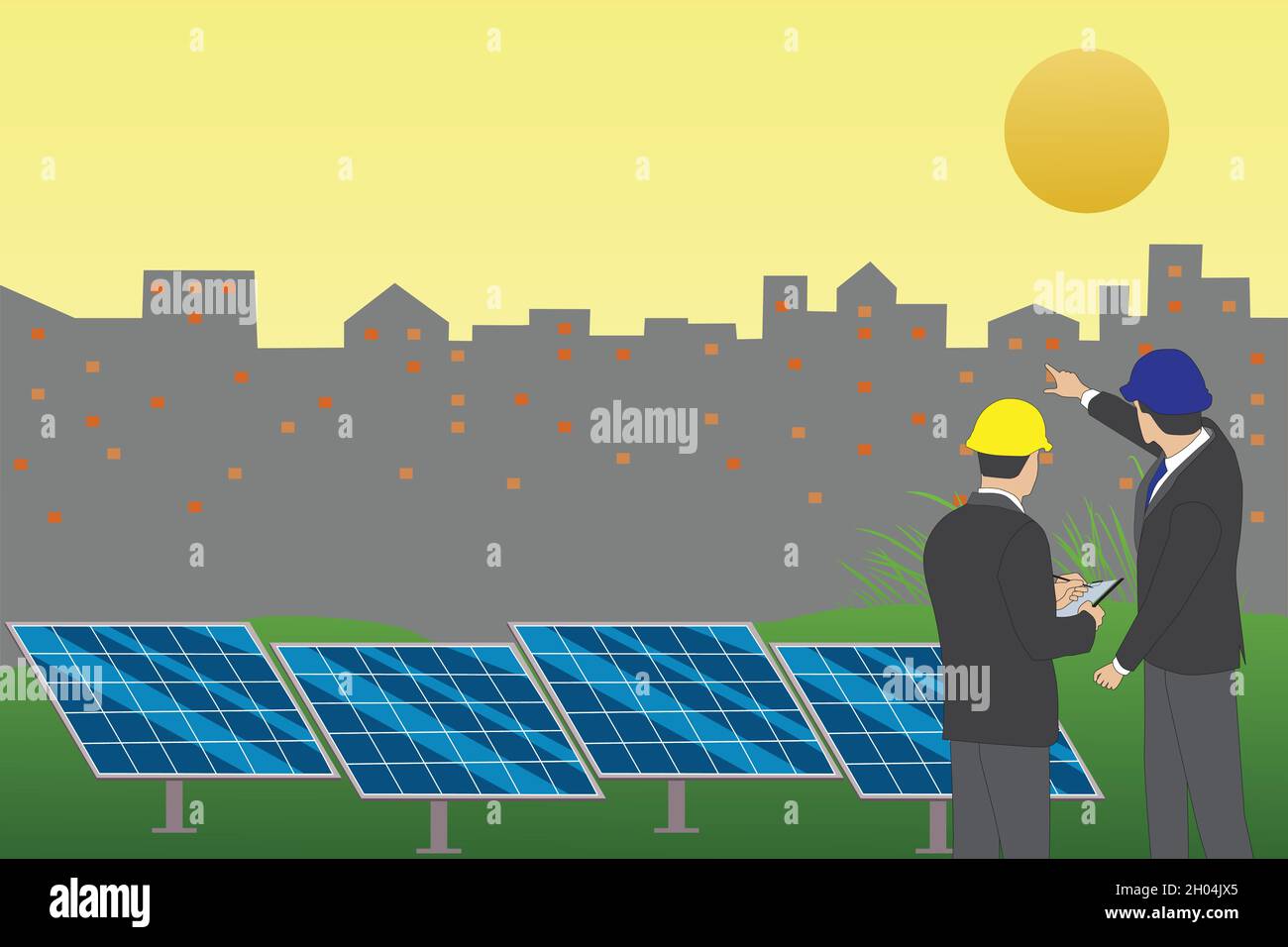 Businessman meeting for solar energy project at the solar station with ...