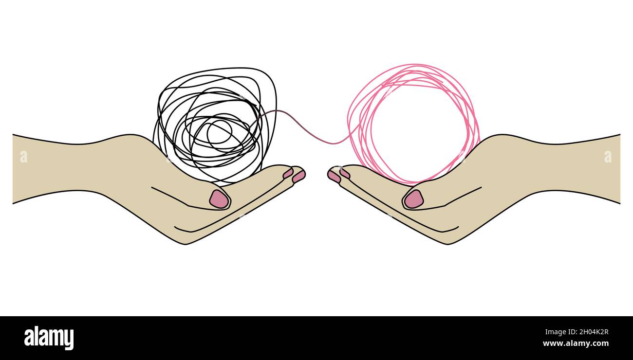 Tangled and untangled tangle. Help of coach, psychologist. Business ...