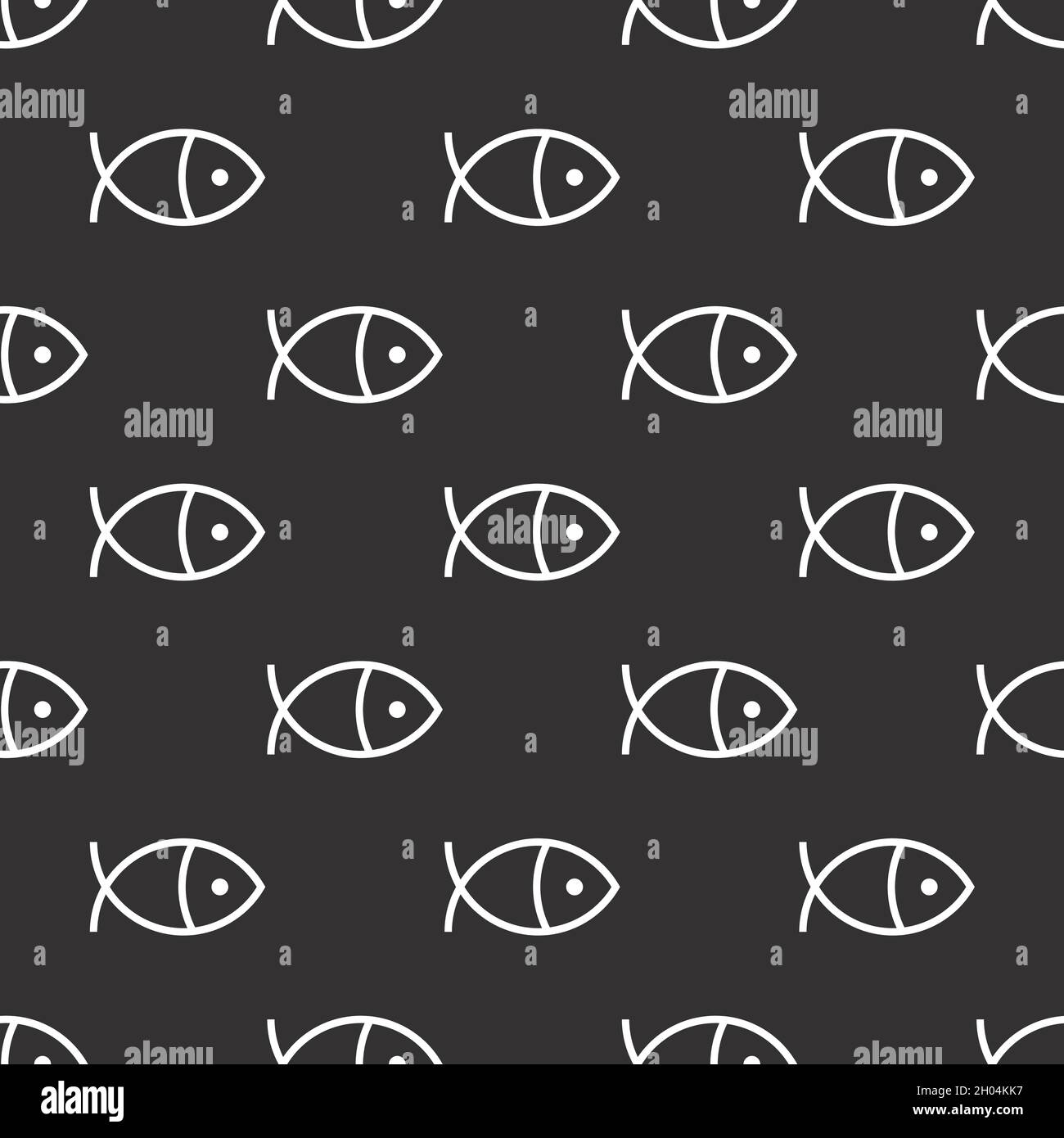 Fish white and black linear pattern. Seamless minimal background with ...