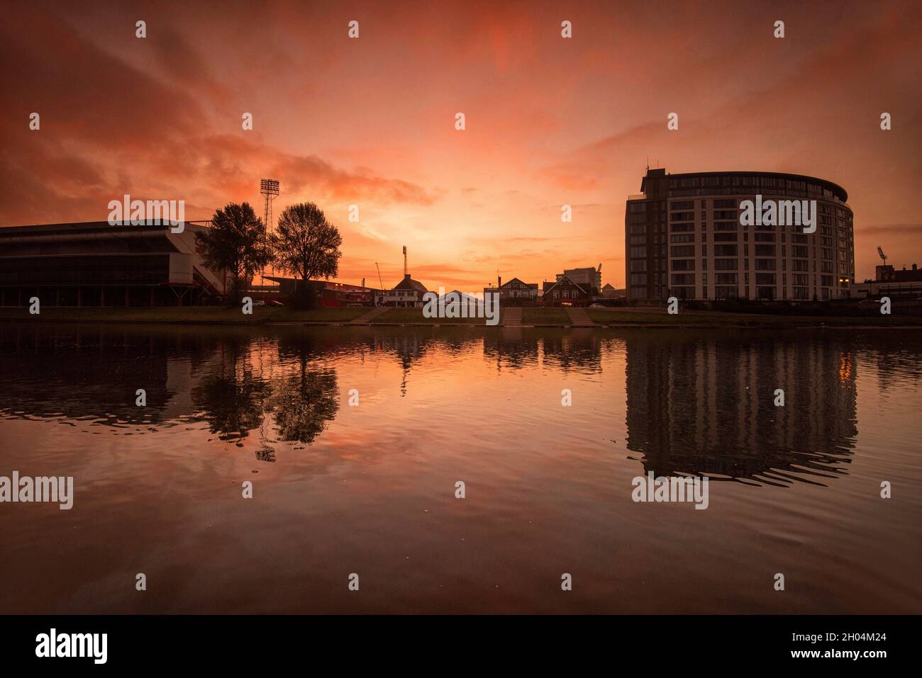 Sunrise over Nottingham Forest Football Club, Nottinghamshire England ...