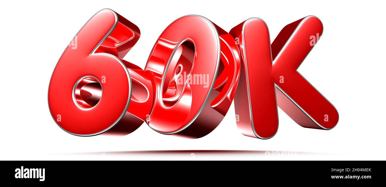 60K red 3D illustration on white background with clipping path Stock ...