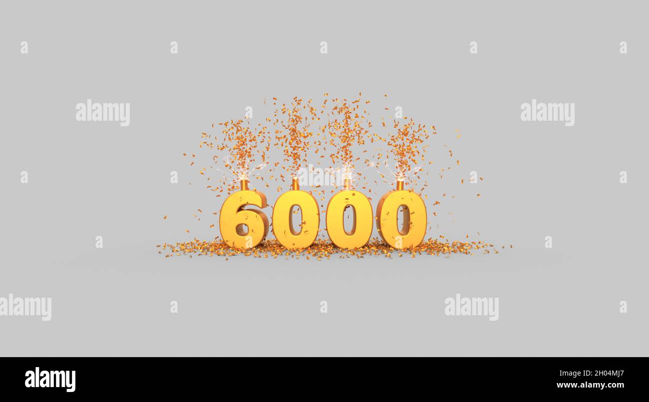 six thousand celebration - thank you illustration - 3D rendering Stock ...