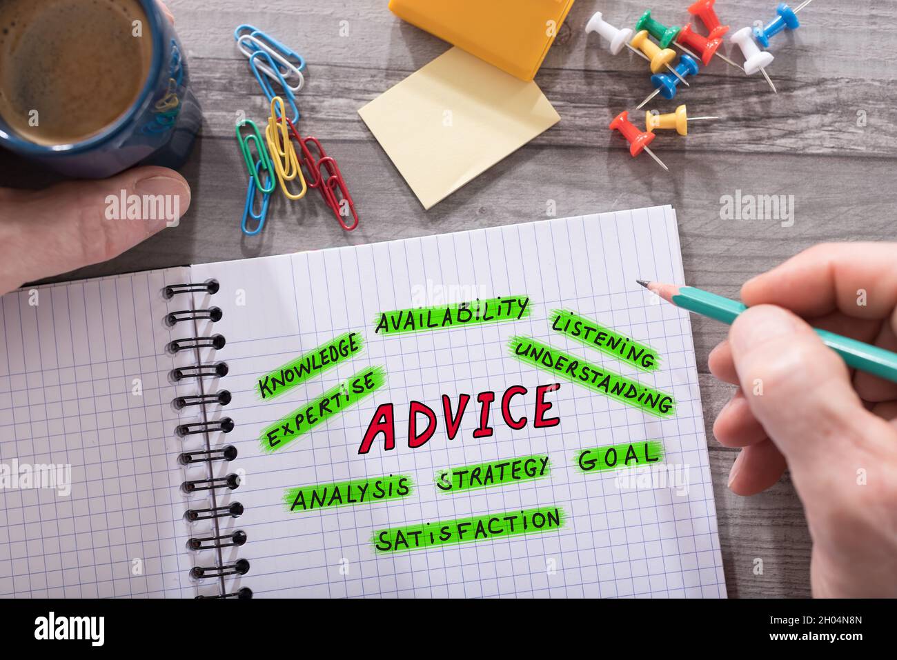 Advice concept drawn on a notepad placed on a desk Stock Photo - Alamy