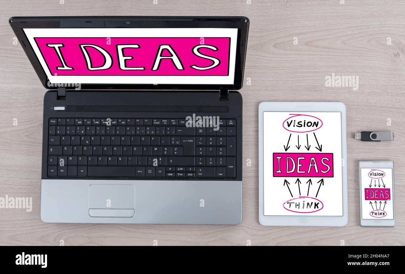 Ideas concept shown on different information technology devices Stock ...
