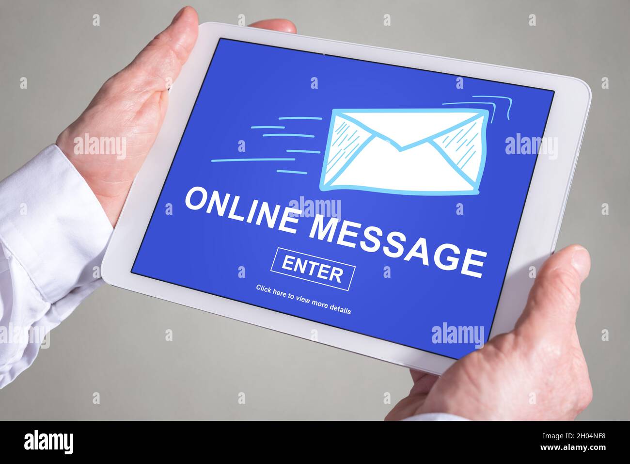 Tablet screen displaying an online message concept Stock Photo - Alamy