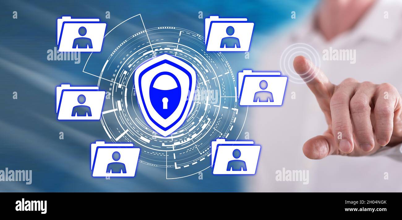 Man touching a personal data security concept on a touch screen with ...
