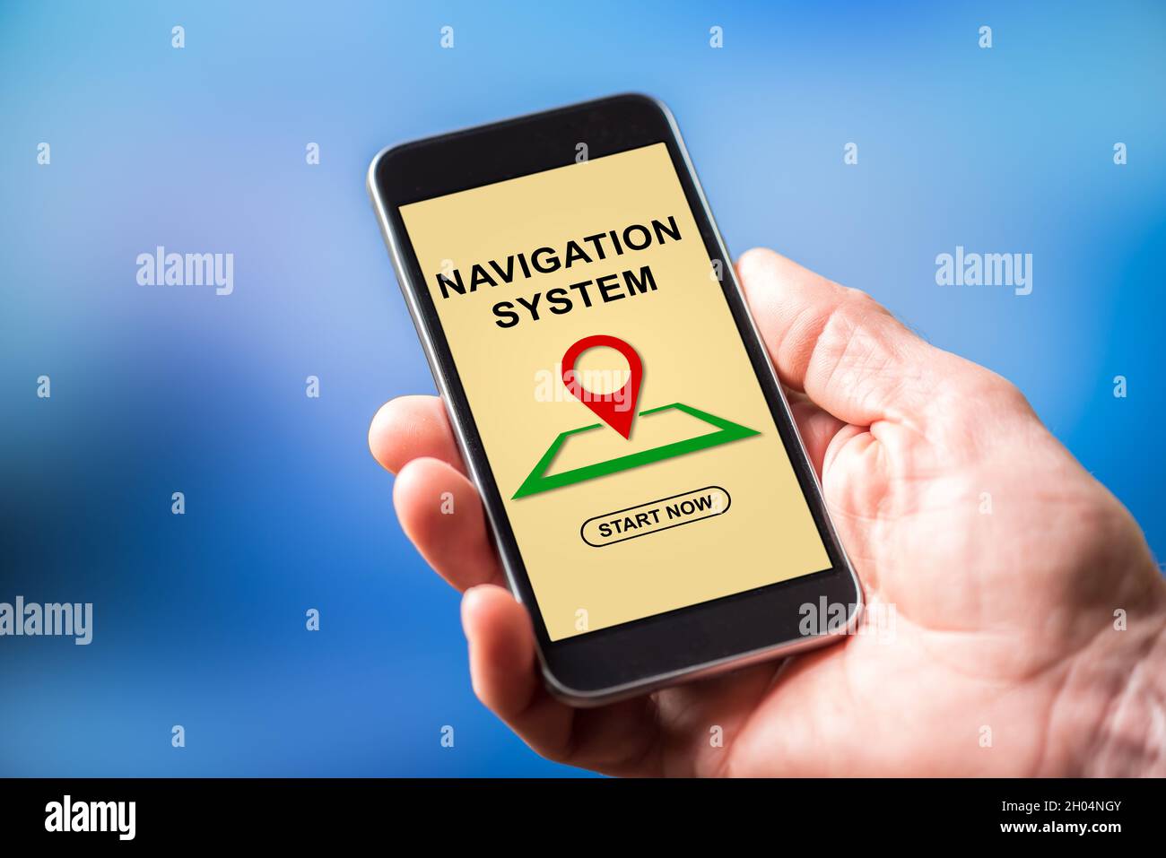 Smartphone screen displaying a navigation system concept Stock Photo ...