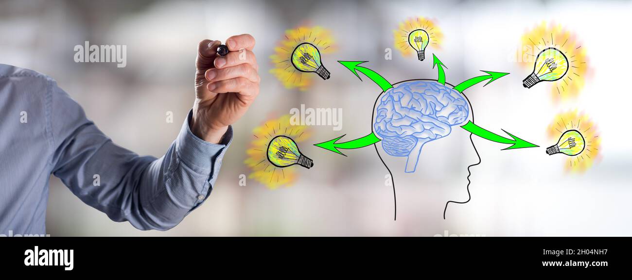 Man drawing a human brain ideas concept Stock Photo - Alamy