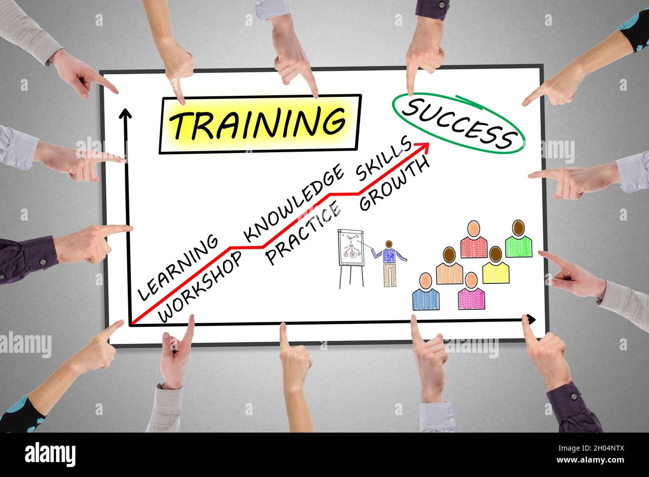Hands pointing to training concept Stock Photo - Alamy