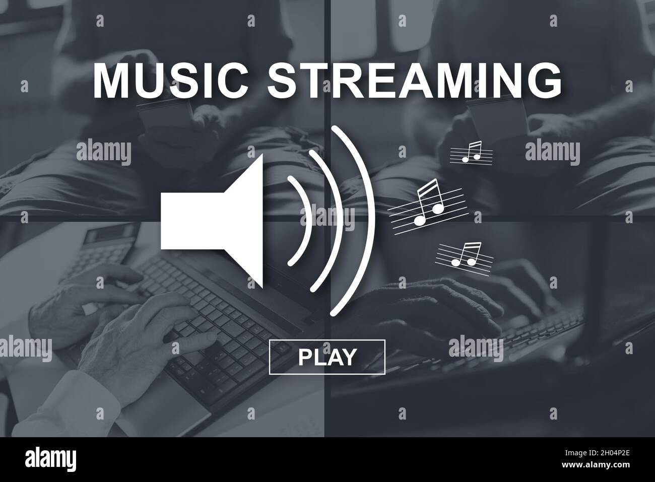 Music streaming concept illustrated by pictures on background Stock ...