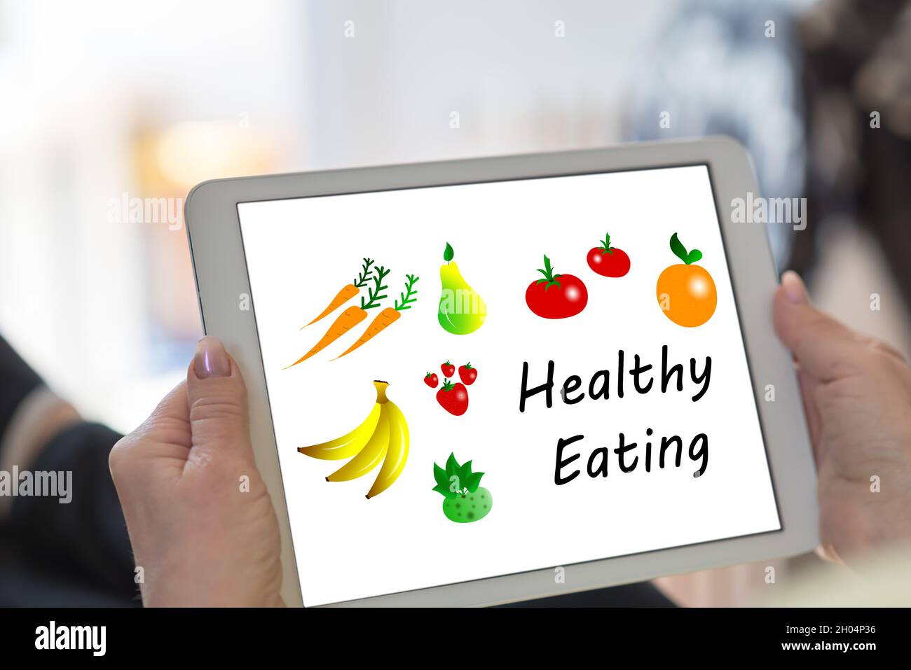 Tablet screen displaying a healthy eating concept Stock Photo - Alamy