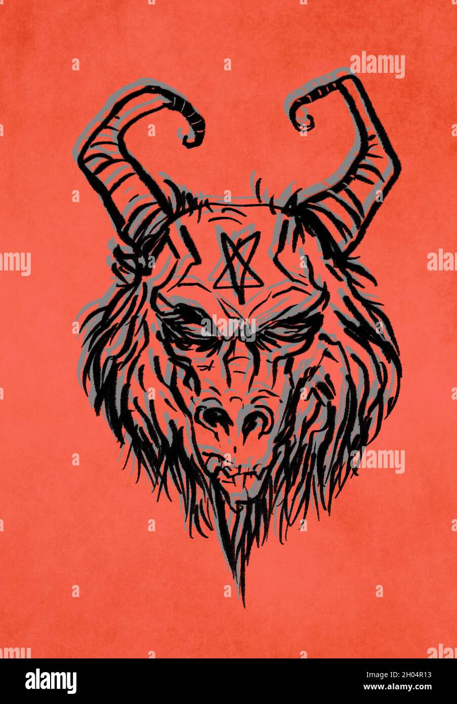 demonic head with pentagram illustration Stock Photo - Alamy