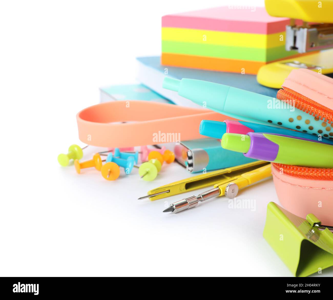 Different colorful stationery on white background. Back to school Stock ...