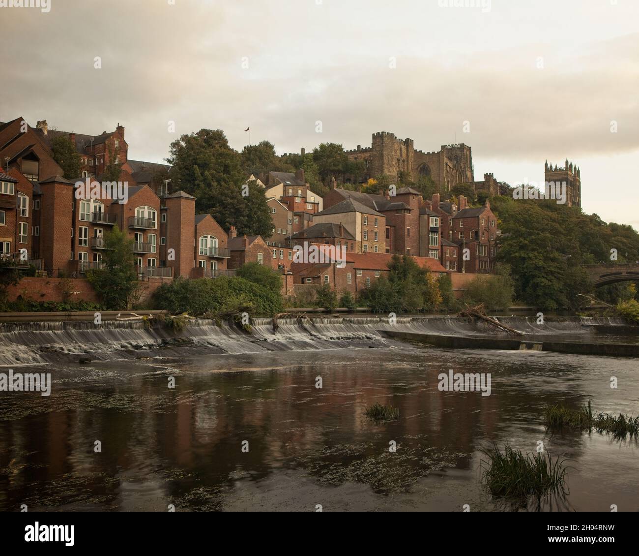 Durham Castle and Cathedral captured from the riverside footpath along ...