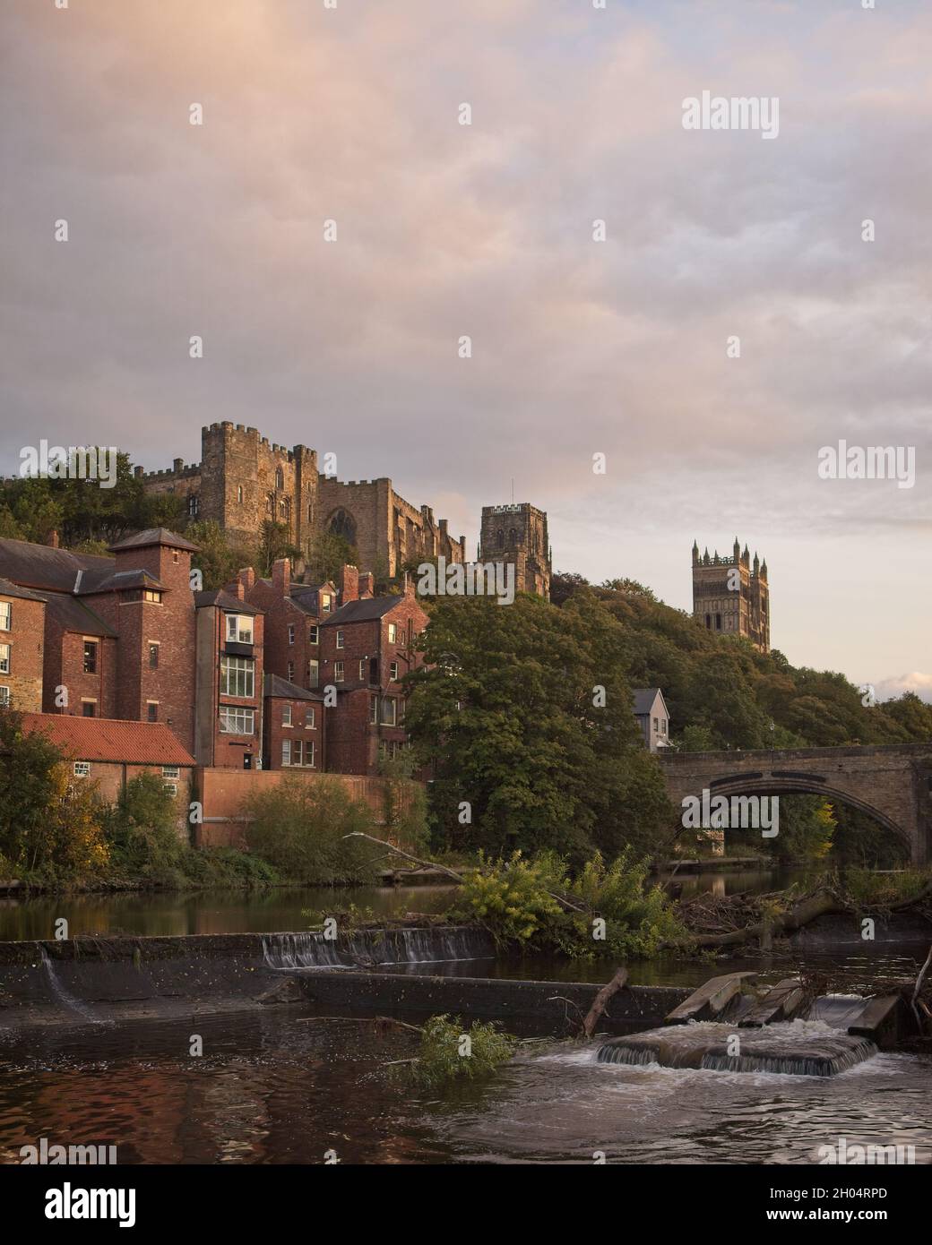 Durham Castle and Cathedral captured from the riverside footpath along ...