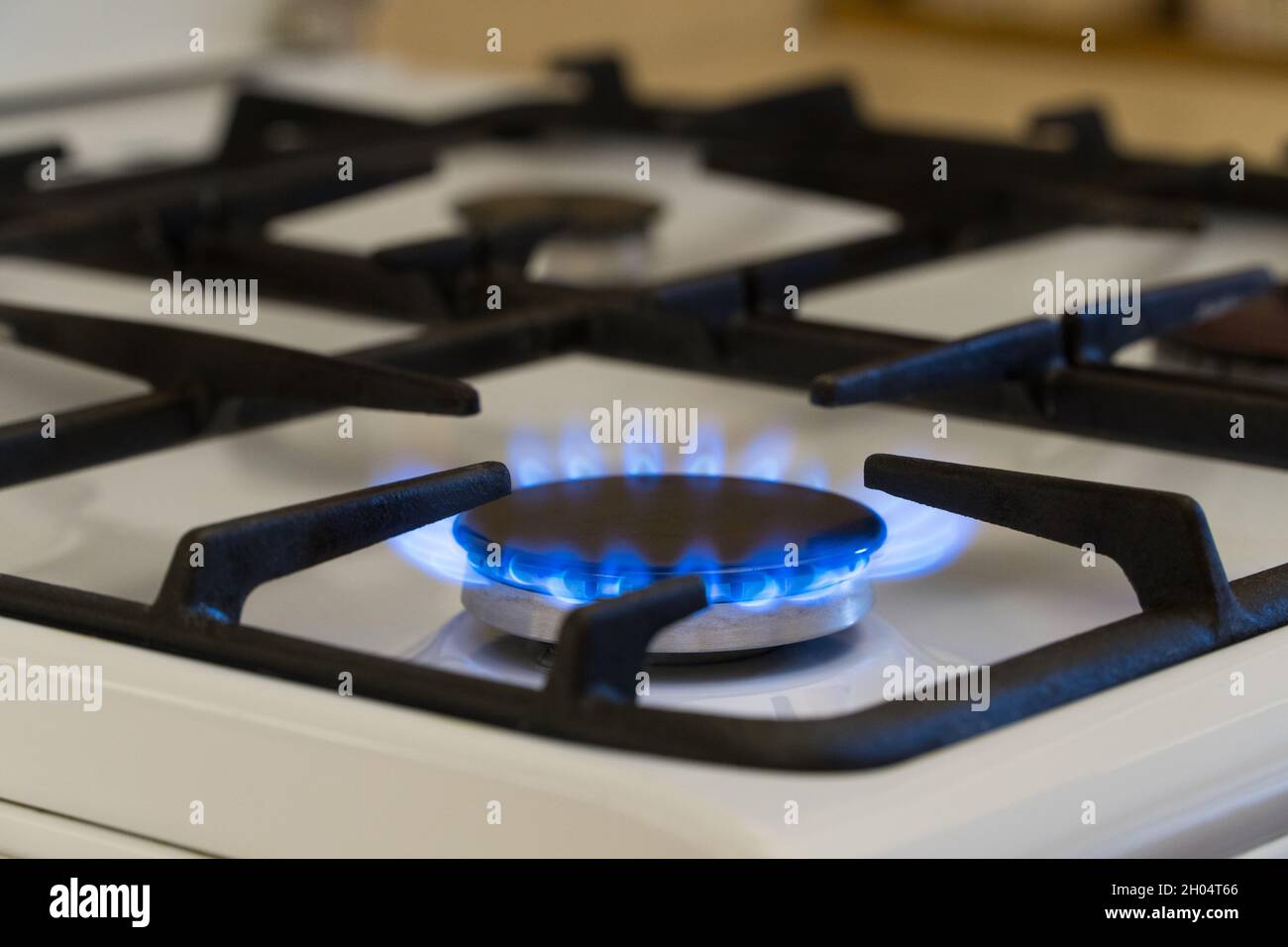 Gas burning in the burner of gas stove, gas shortage and crisis Stock ...