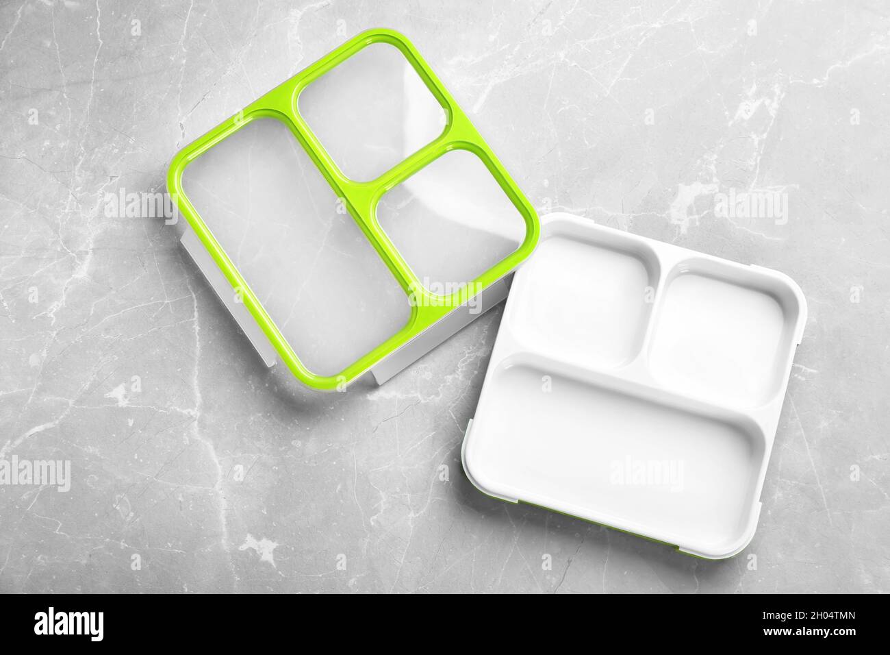 Empty lunch box on table, top view Stock Photo - Alamy