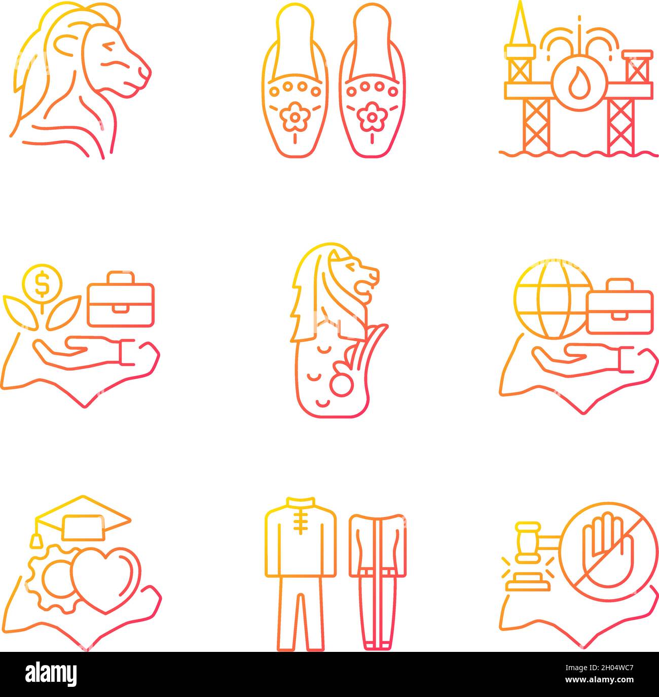 Singapore national values gradient linear vector icons set Stock Vector ...