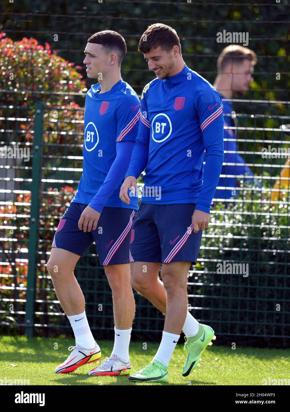 England's Phil Foden and Mason Mount (right) during a training session ...