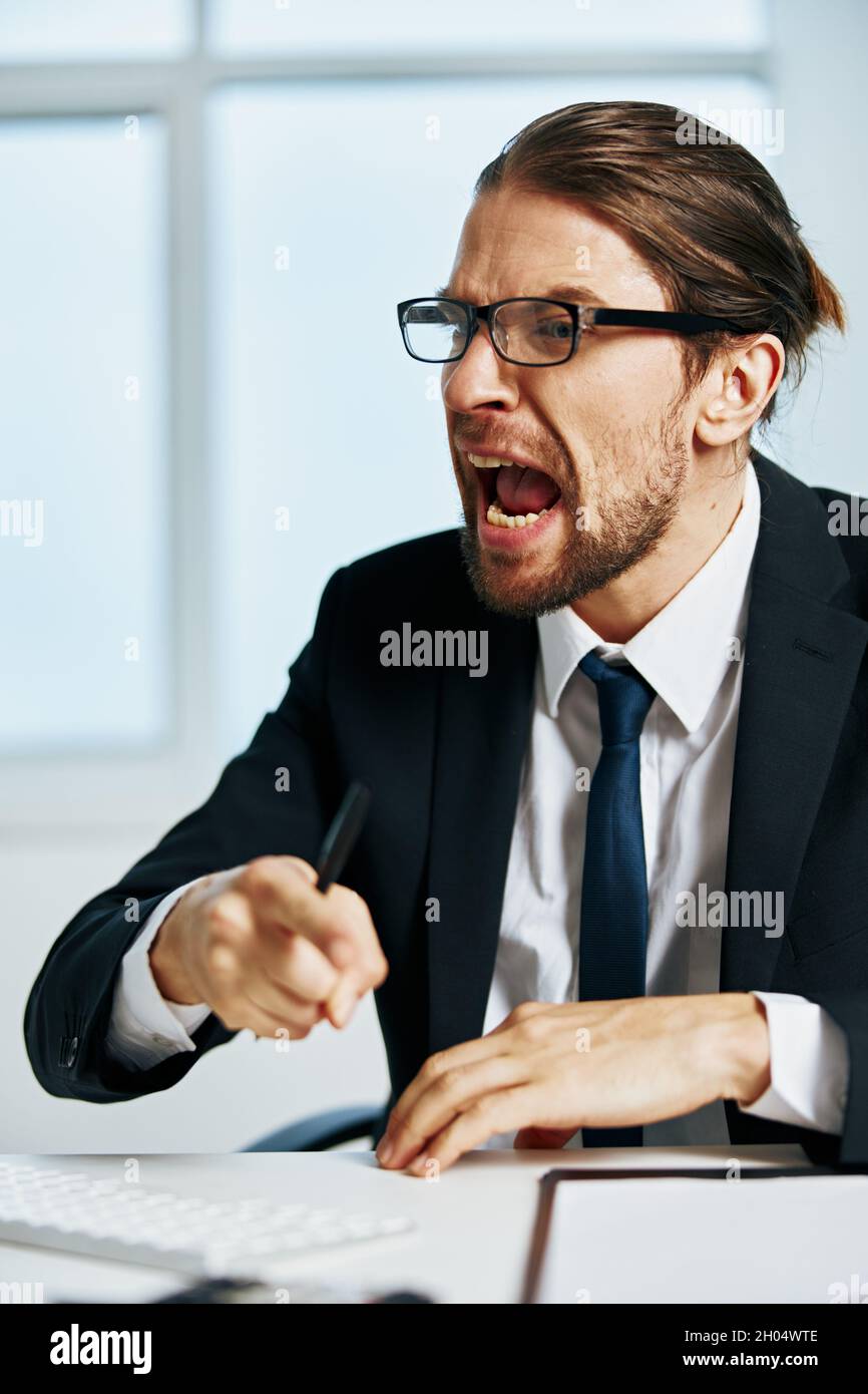 office worker documents in hand communication by phone technologies ...