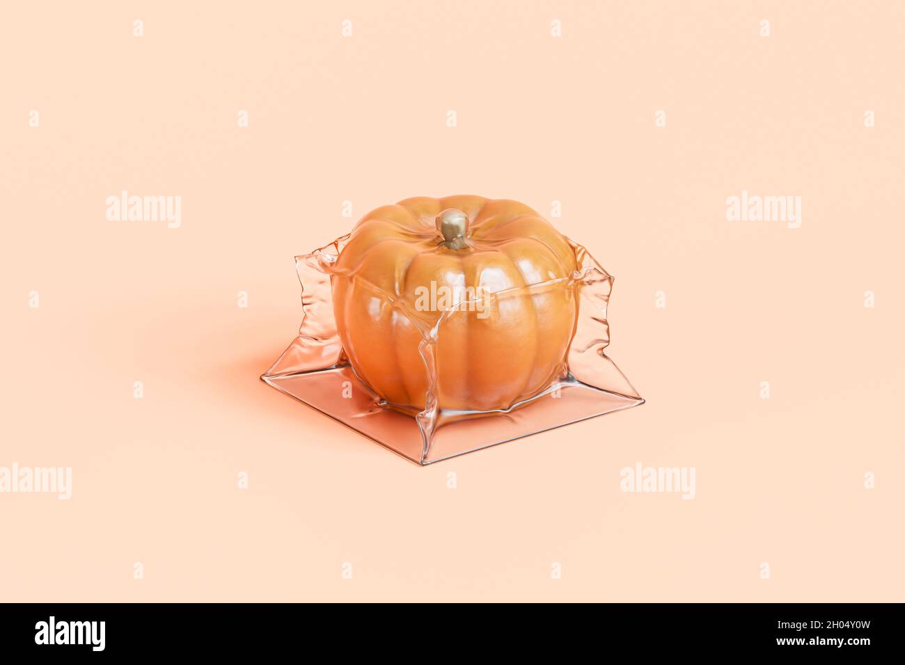 Pumpkin in vacuum packaging on beige background for advertising on ...