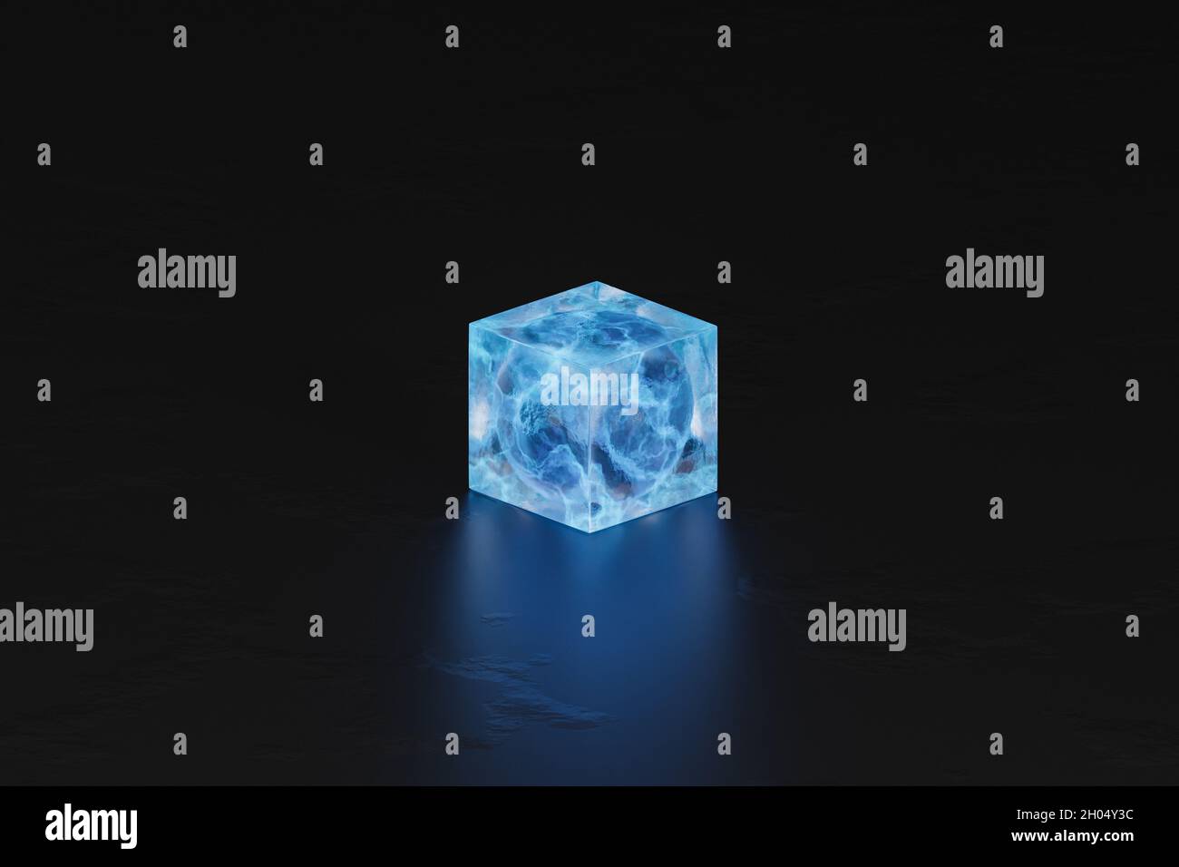 Abstract blue cube on black background, 3d illustration render Stock ...