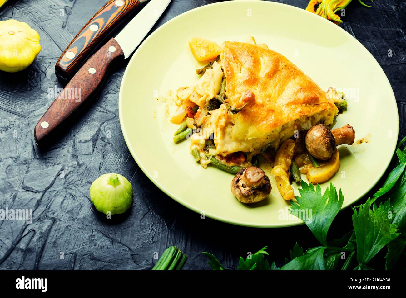 Rustic closed vegetable pie. Pie with zucchini,mushroom and squash ...