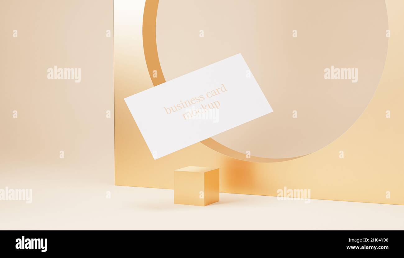 White blank business card mockup on beige background, 3d render ...