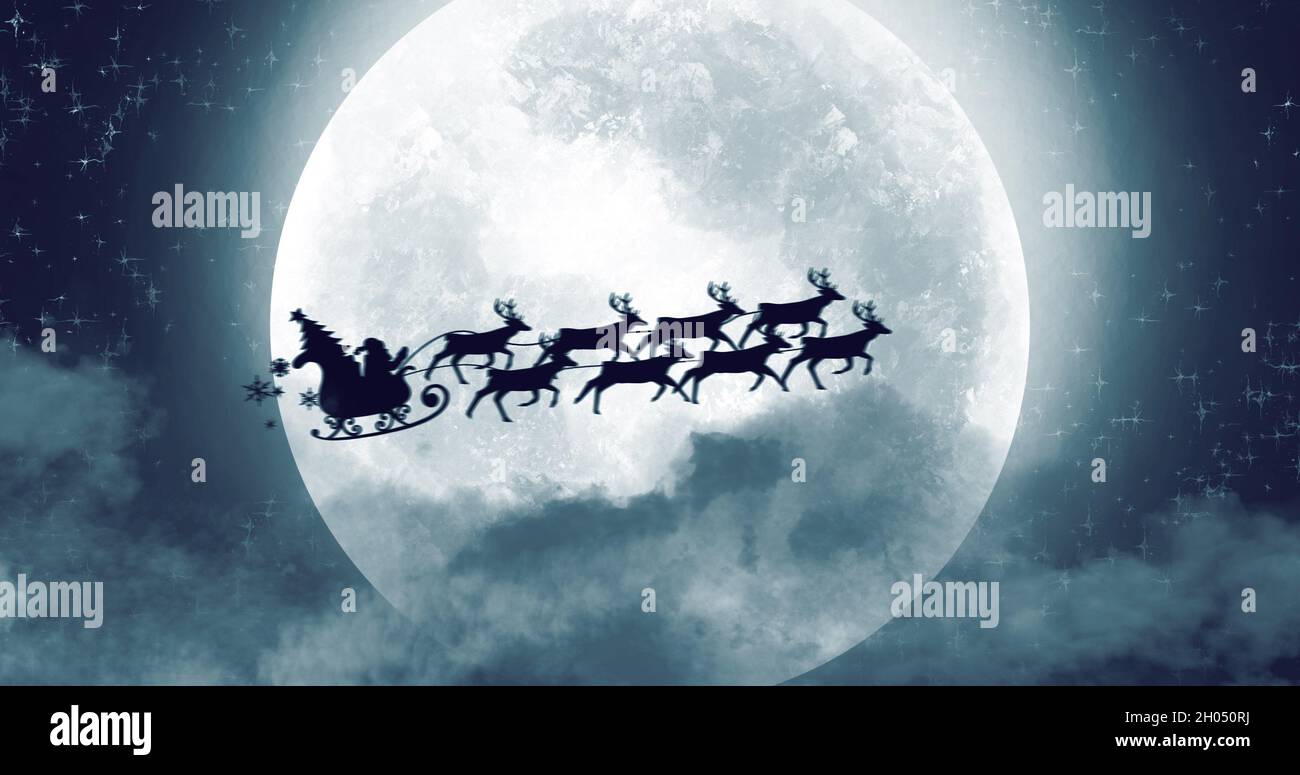 Santa Sleigh And Reindeer Moon