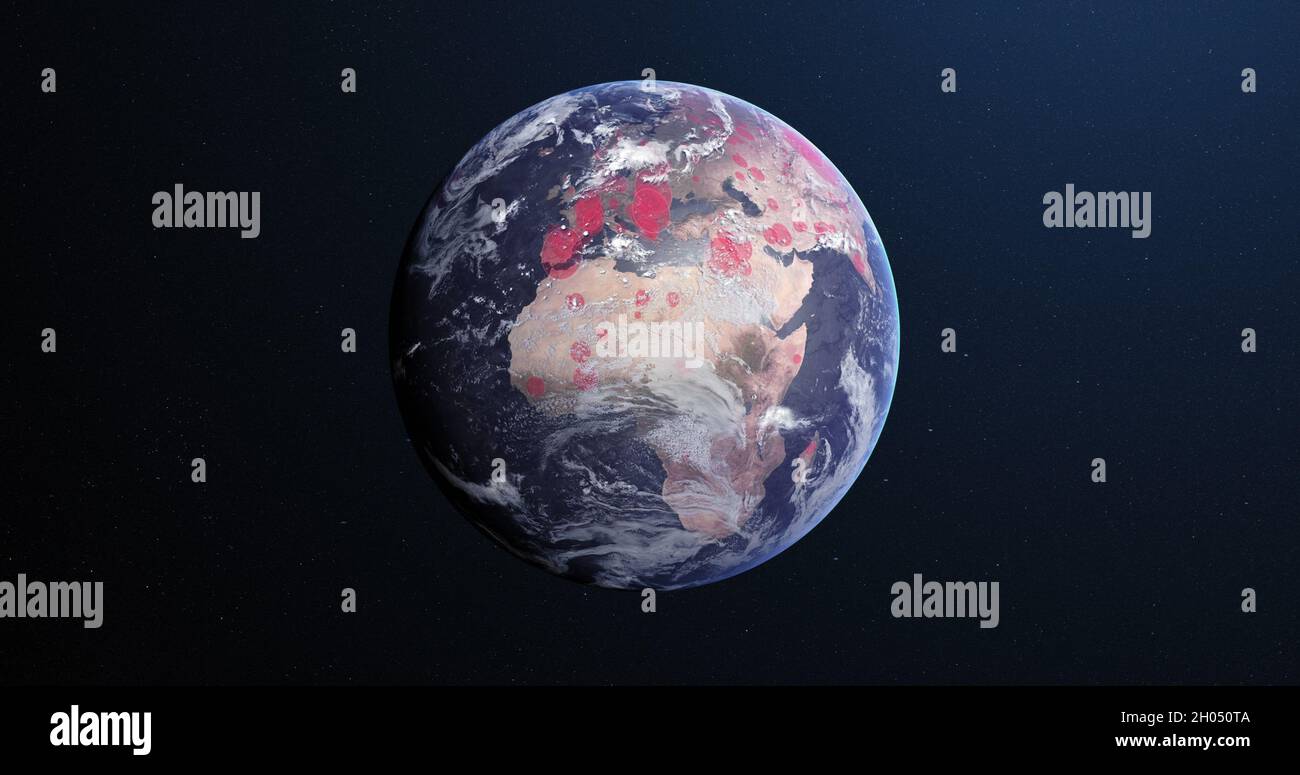 Image of the planet earth spinning around and changing colors in a blue ...