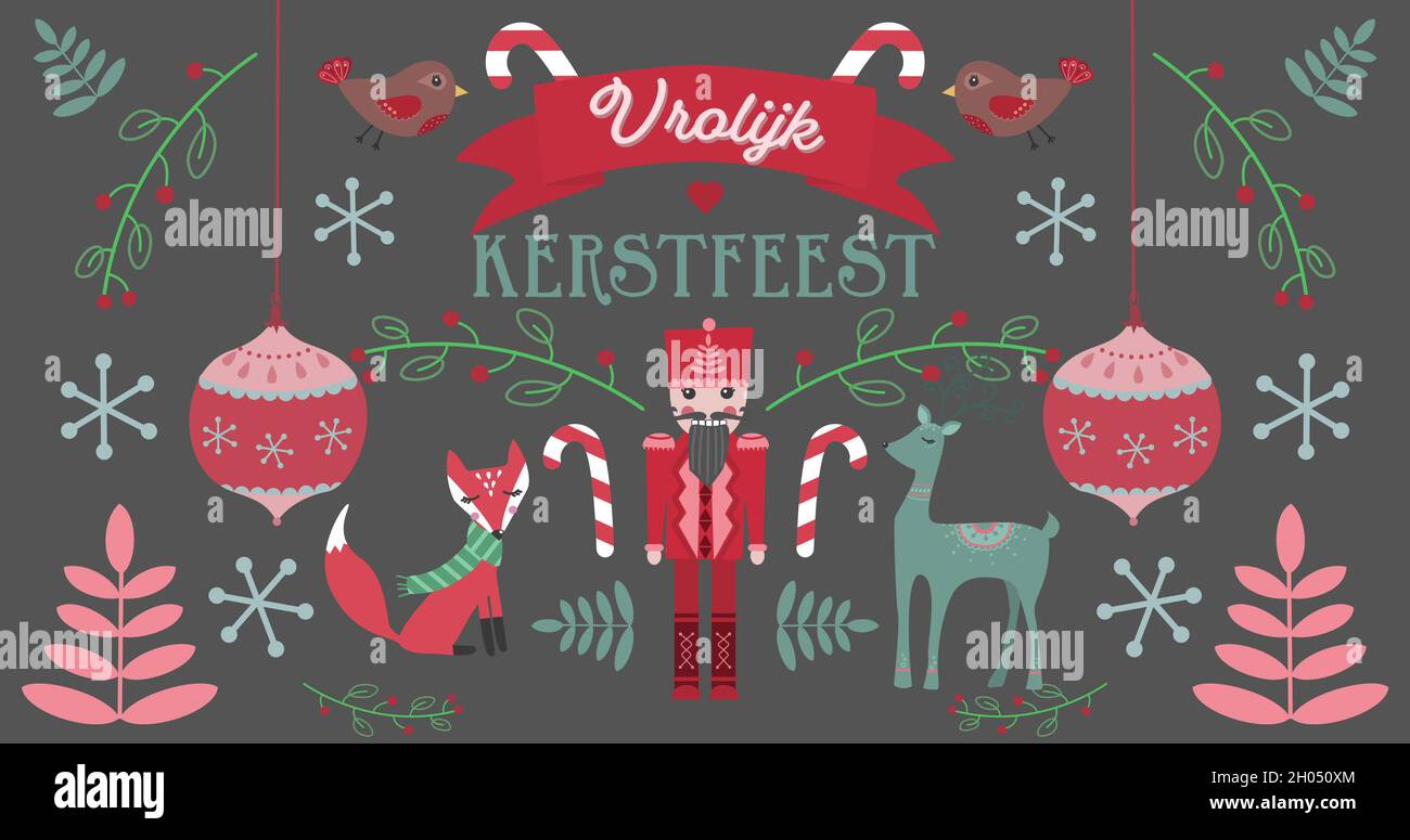 Image of Vrolijk Kerfees words with animals on Christmas decorations ...