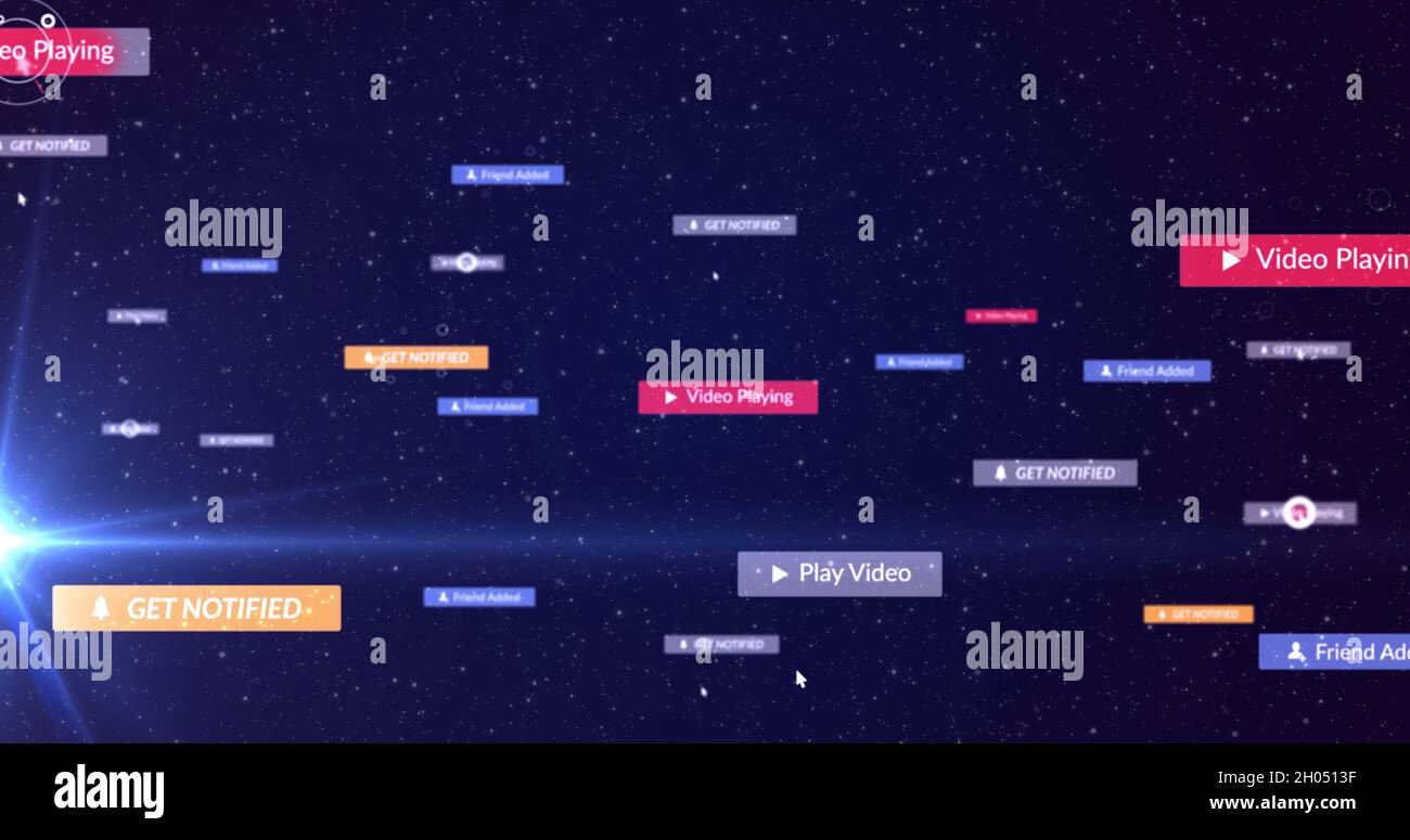 Image of cursors over social media icons and text on multi coloured ...