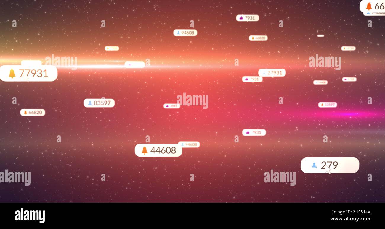 Image of cursors over social media icons and numbers on white banners ...