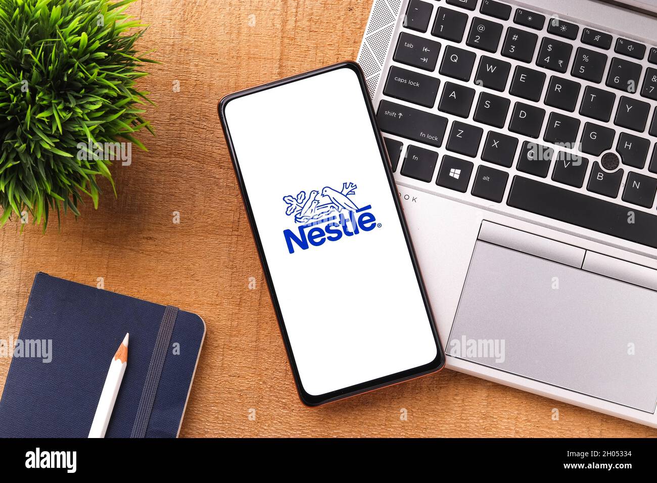 West Bangal, India - October 09, 2021 : Nestle logo on phone screen ...