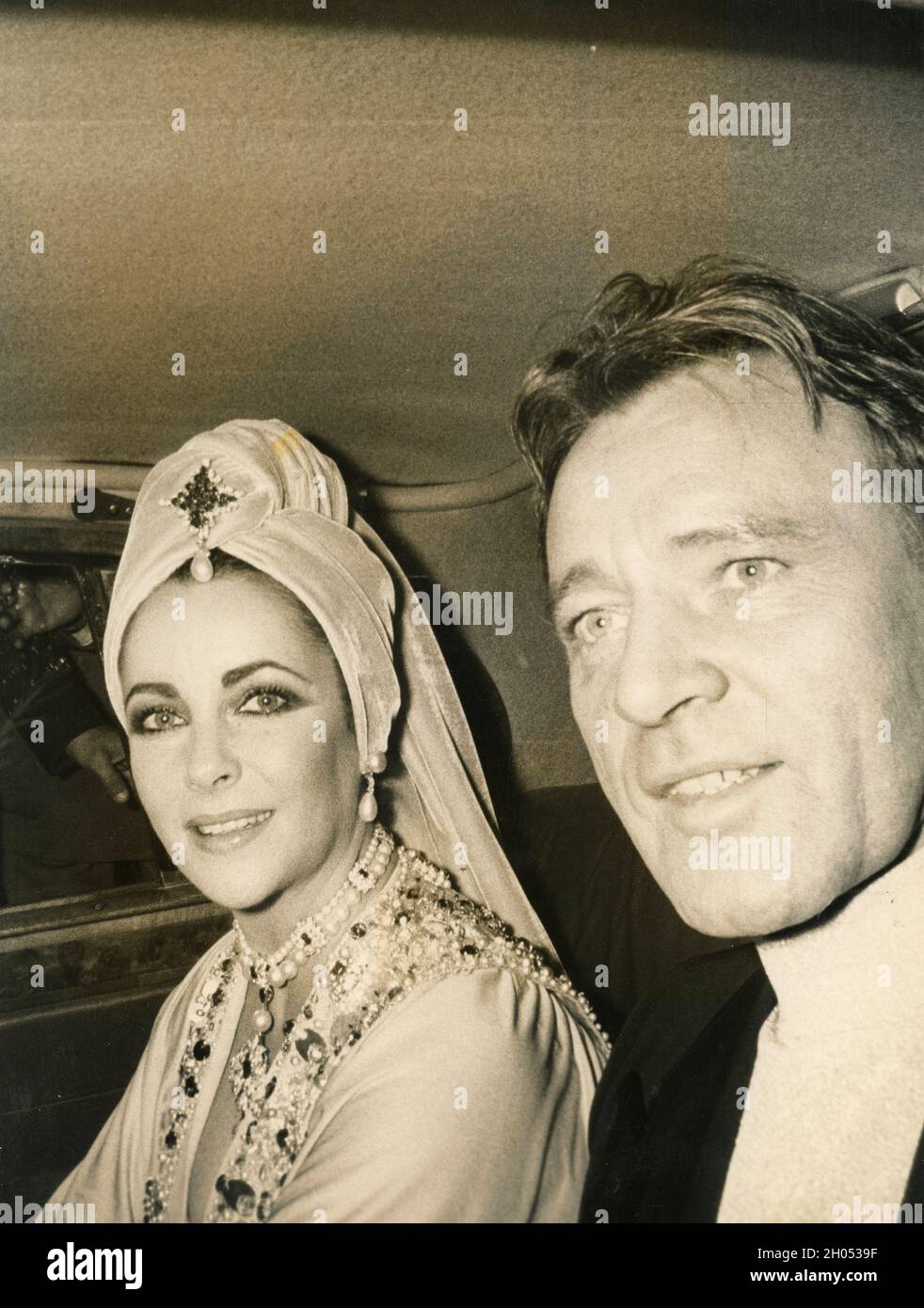 British-American actress Liz Taylor and husband actor Richard Burton ...