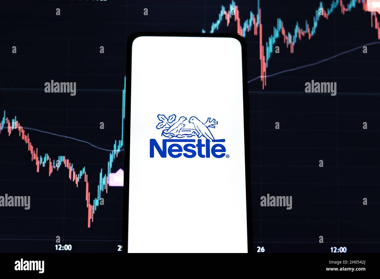 West Bangal, India - October 09, 2021 : Nestle logo on phone screen ...
