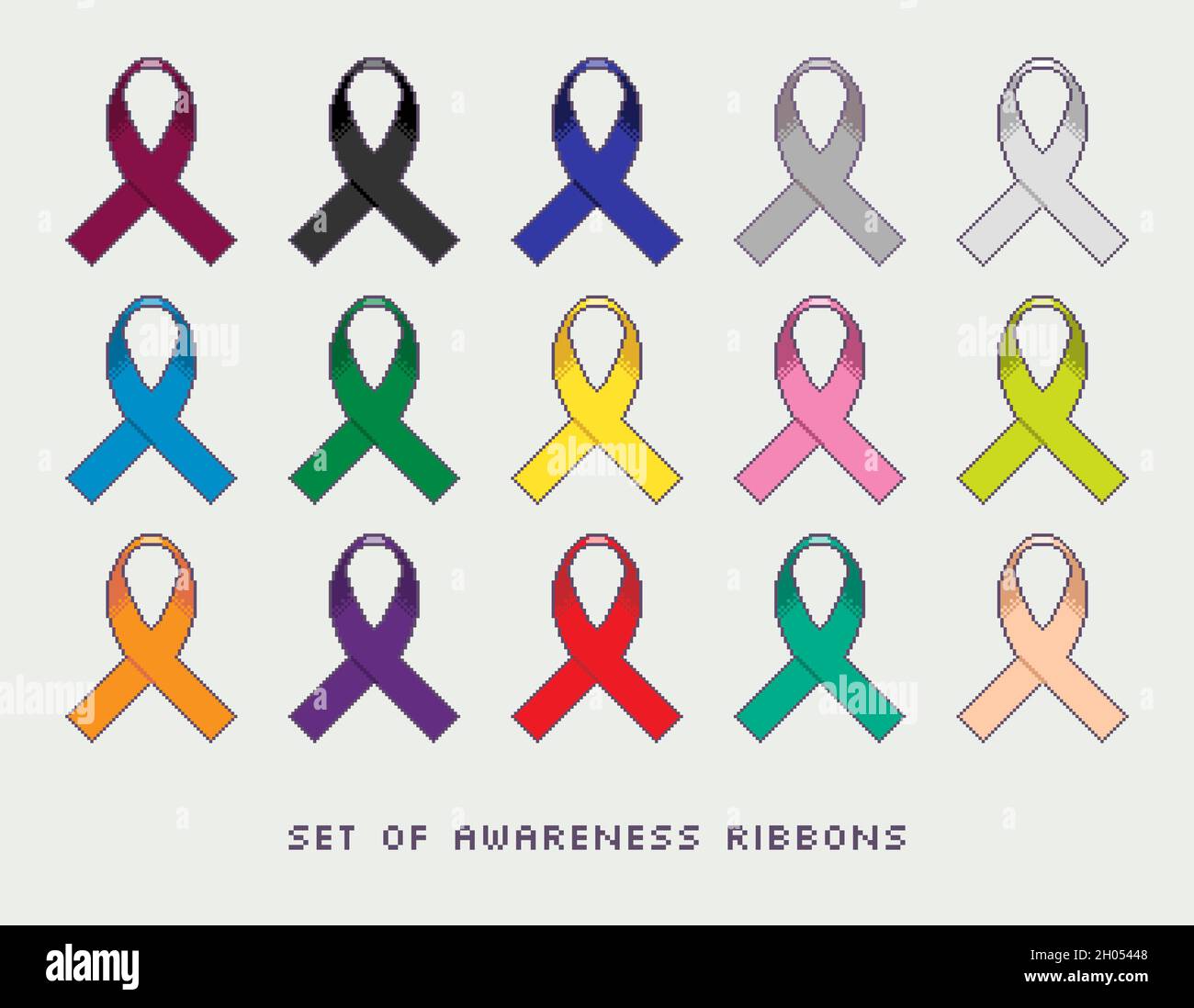 Set of vector pixel art cancer awareness ribbons Stock Vector Image ...