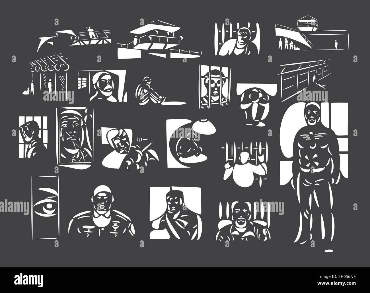 Line-art vector illustrations of people in jail Stock Vector Image ...