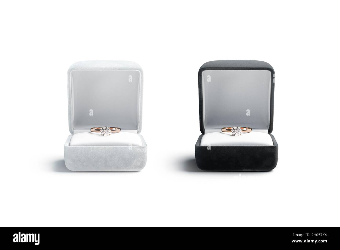 Blank black and white box with gold diamond ring mockup, 3d rendering ...