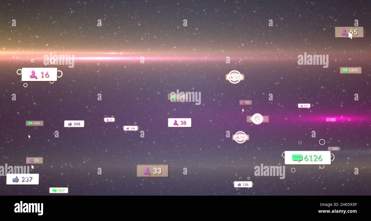 Image of cursors moving over social media icons and numbers on banners ...
