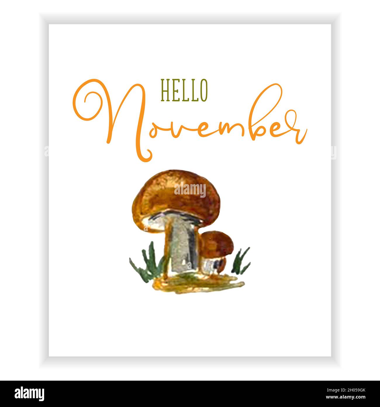 Hello November vector sketch mushroom watercolor hand drawing, template ...