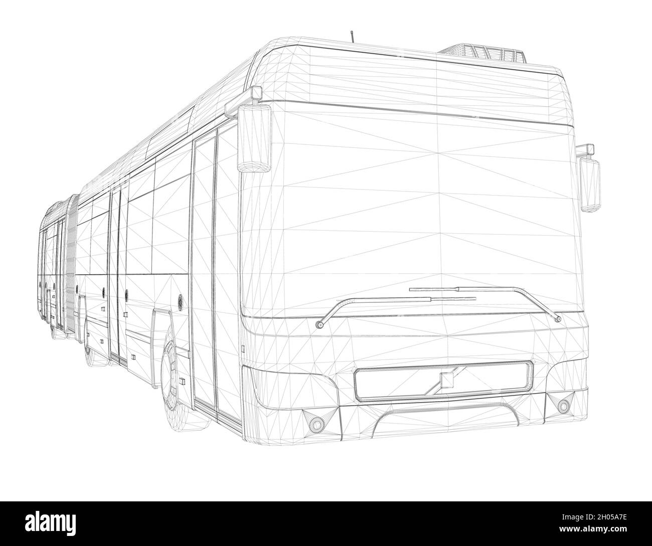 Wireframe of a long bus from black lines isolated on white background ...