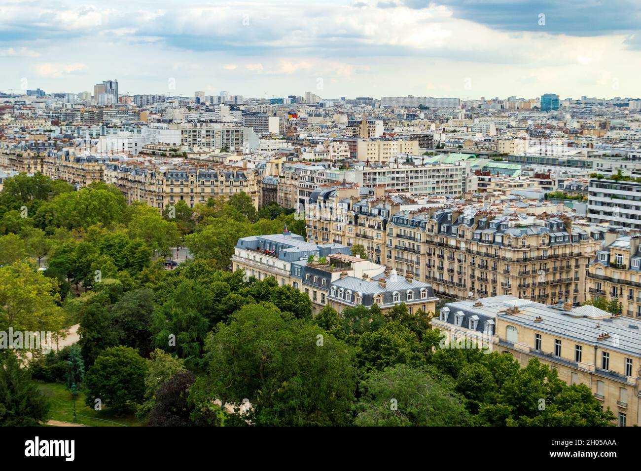 Aerial city landscape of Paris, lots of roofs characteristic roofs and ...