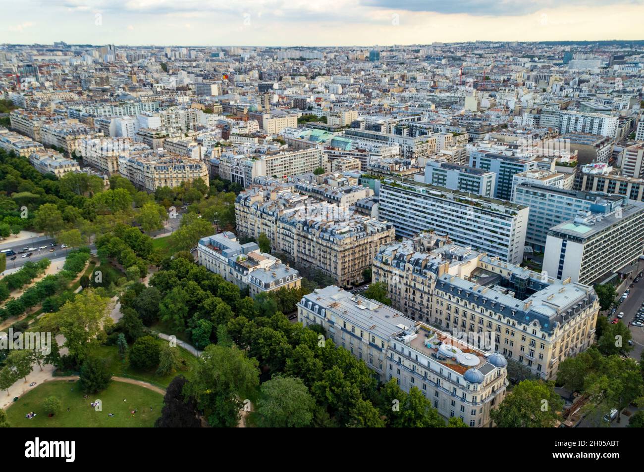 Aerial city landscape of Paris, lots of roofs characteristic roofs and ...